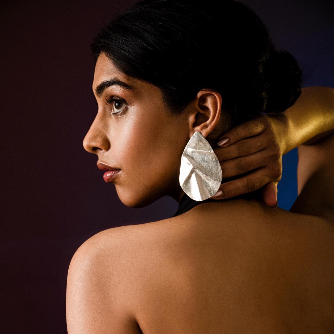 Large Statement Drop Earrings Gold | Handmade Jewelry Big Earrings | Bold Silver Earrings ...