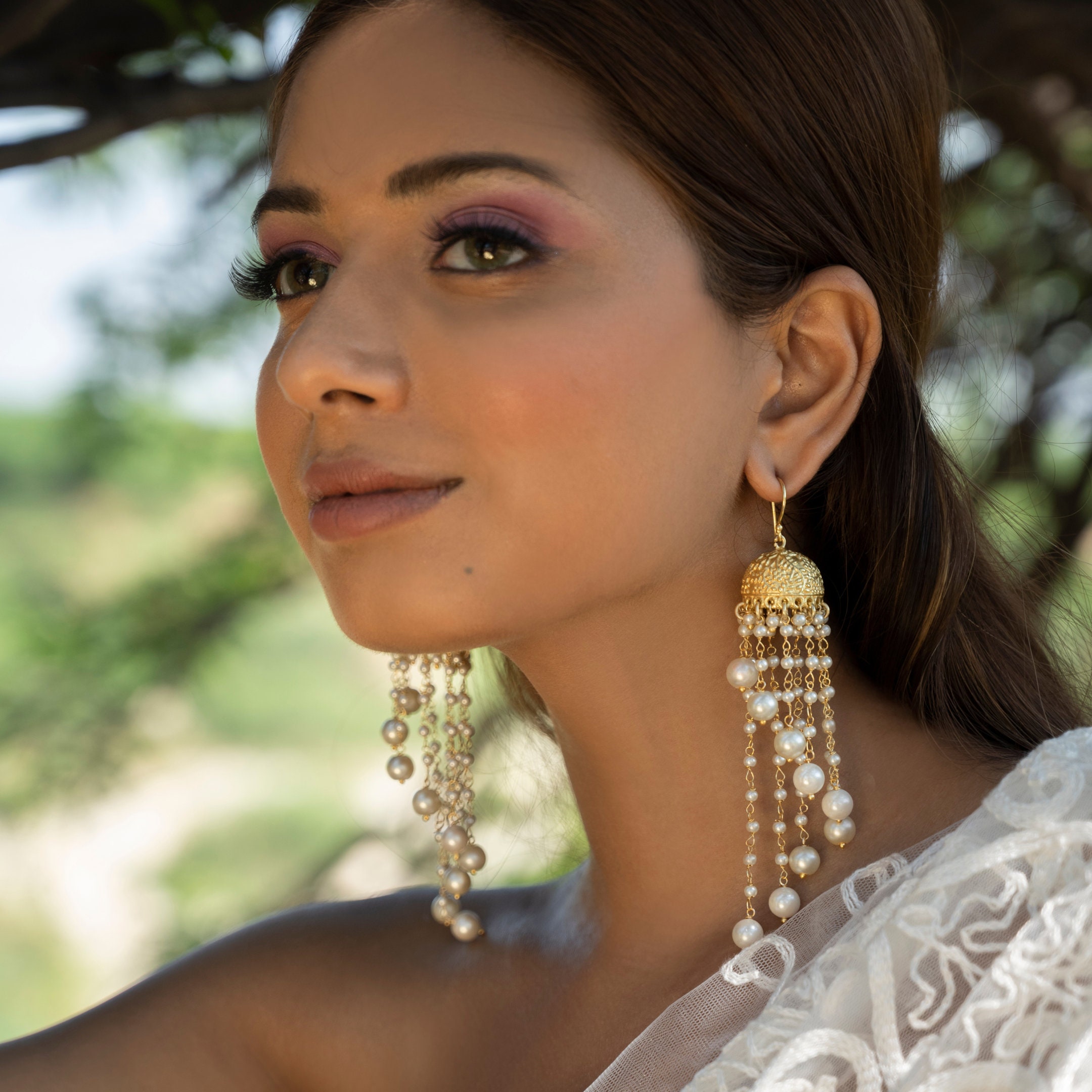 Pearl Jhumka Dangle and Drop ~ Indian Wedding Statement Earrings ~ Long ...