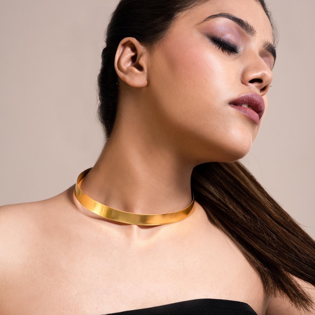 Gold Plated Brass Choker: 90s Style Neck Cuff, Handmade - Etsy