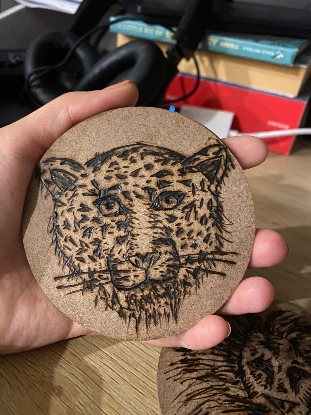 Woodburned Leopard Coaster - Etsy