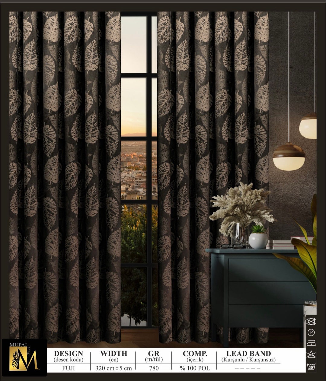 Handcrafted Autumn Leaf Pattern Curtain Panel for Living Room, Nature Inspired Home Décor ...