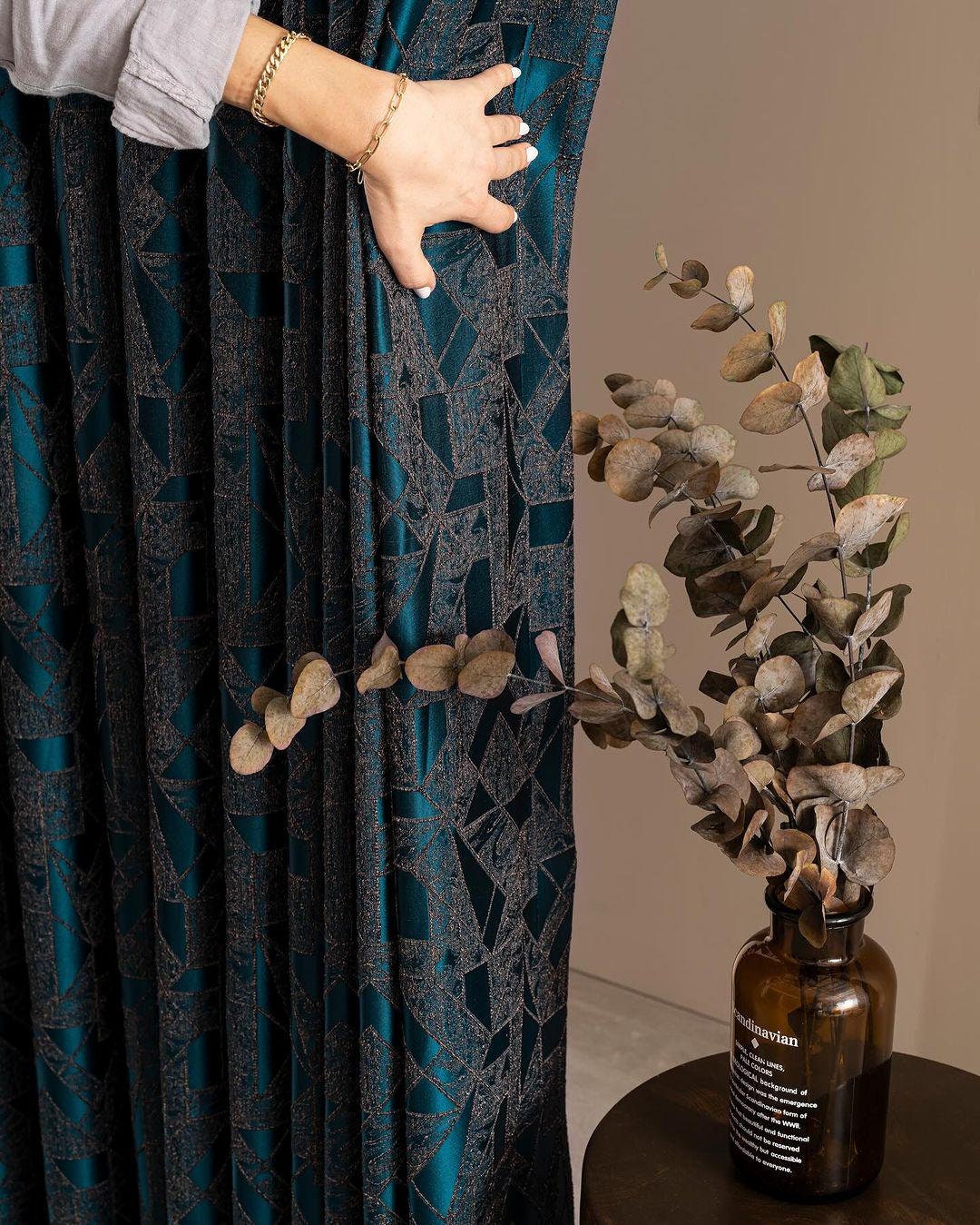 Geometric Pattern Curtains – Dark Teal or Gray Modern Drapes, Custom ...