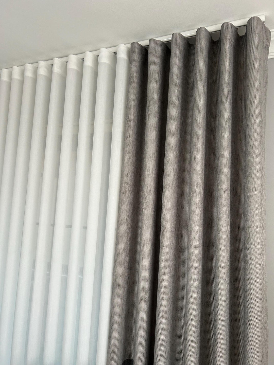 Gray Color Custom S-wave Curtain for Living Room, Accessories Included ...