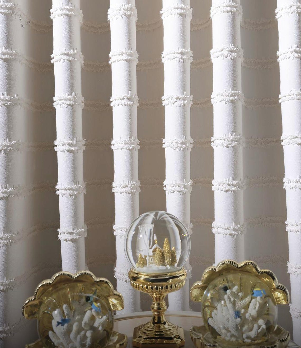 Luxury White Textured Curtain Fabric Striped Chenille Material for Home ...