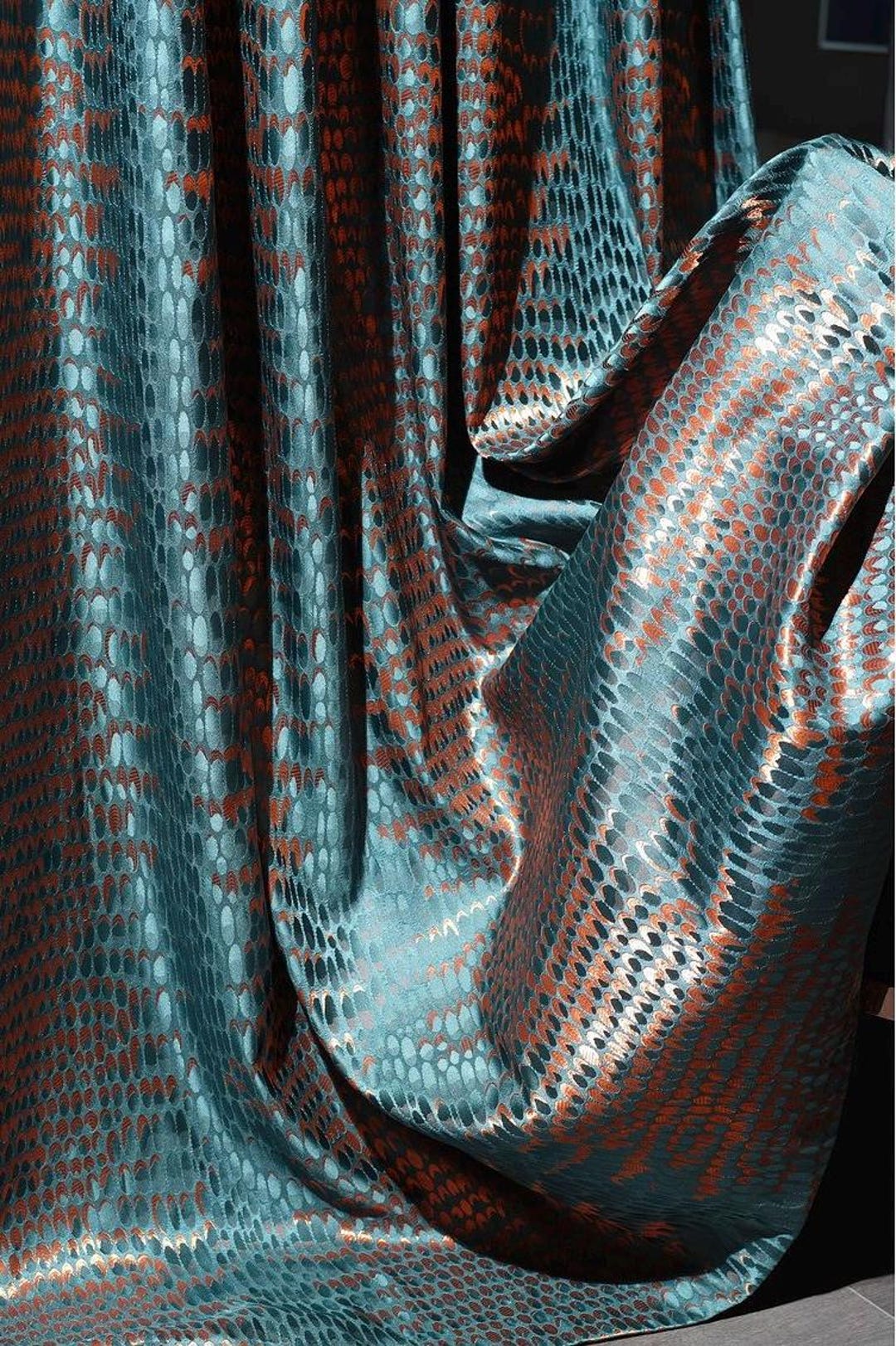 Teal and Copper Metallic Curtains: Modern Textured Grommet Drapes - Etsy
