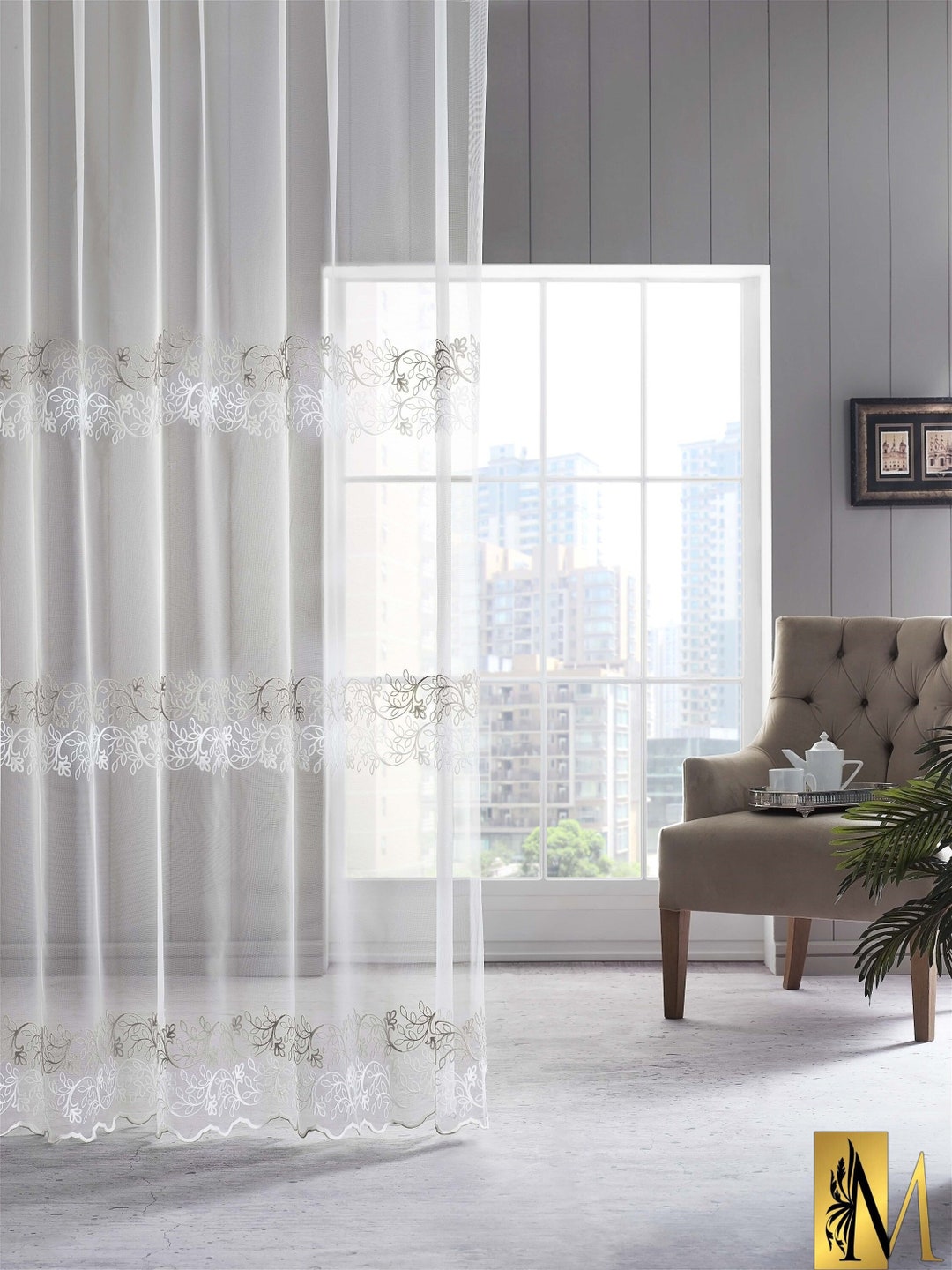 Custom Sheer Curtain With Elegant Floral Pattern Perfect for Living ...