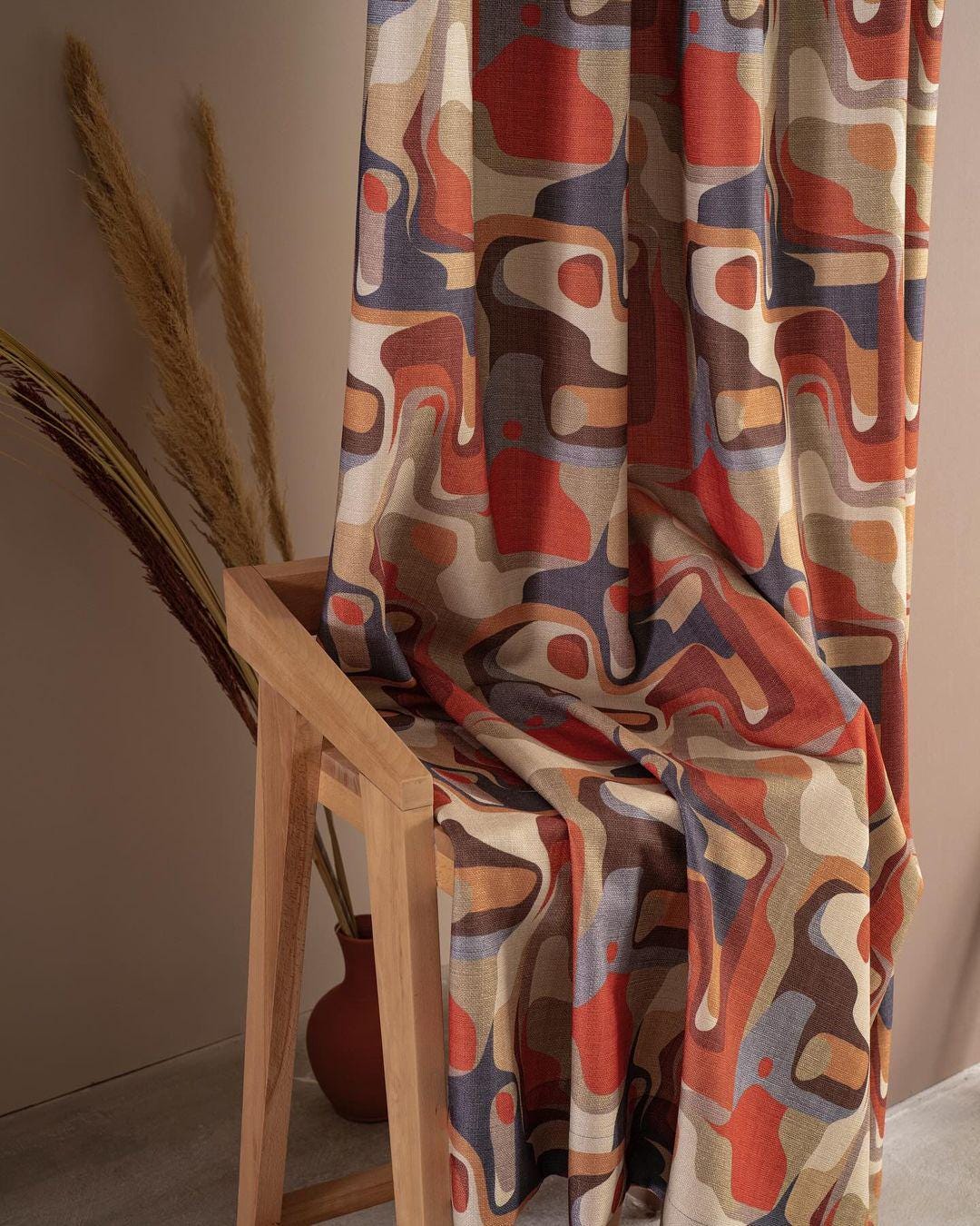 Geometric Curtains, Abstract Drapes, Mid Century Modern Window ...