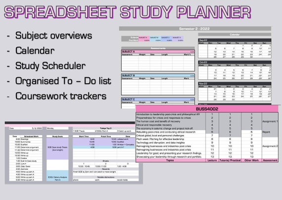 Excel Spreadsheet Study Planner and Organiser - Etsy