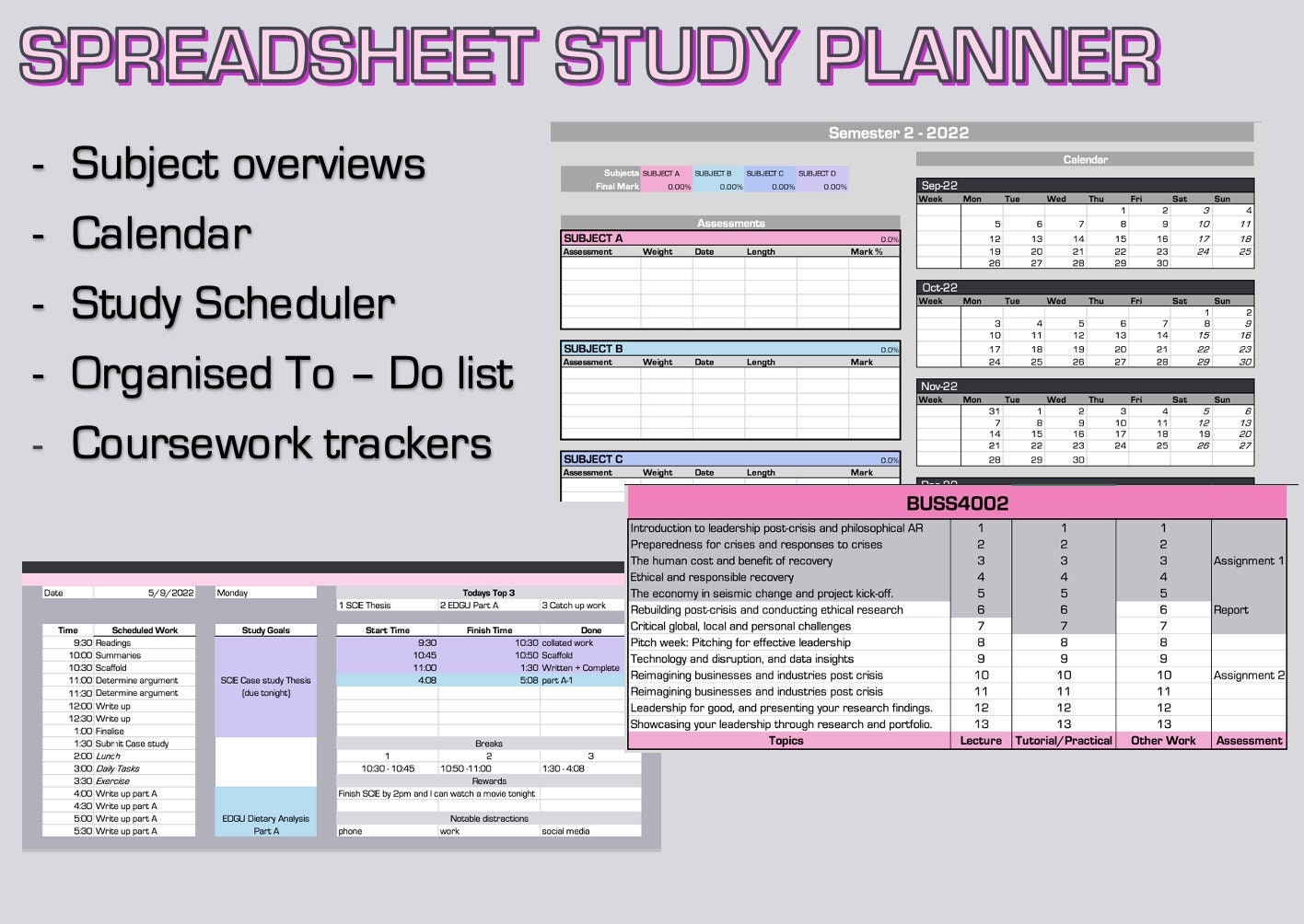 Excel Spreadsheet Study Planner and Organiser - Etsy