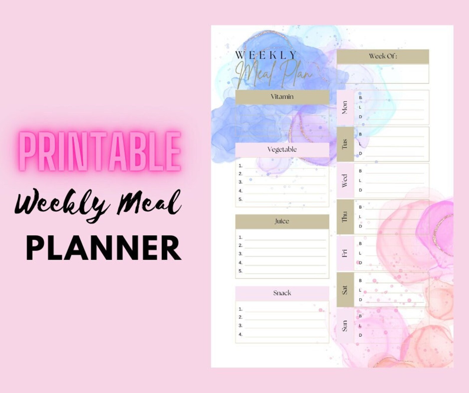 Weekly Meal Plan, Instant Download, Weekly Planner, Printable Planner ...