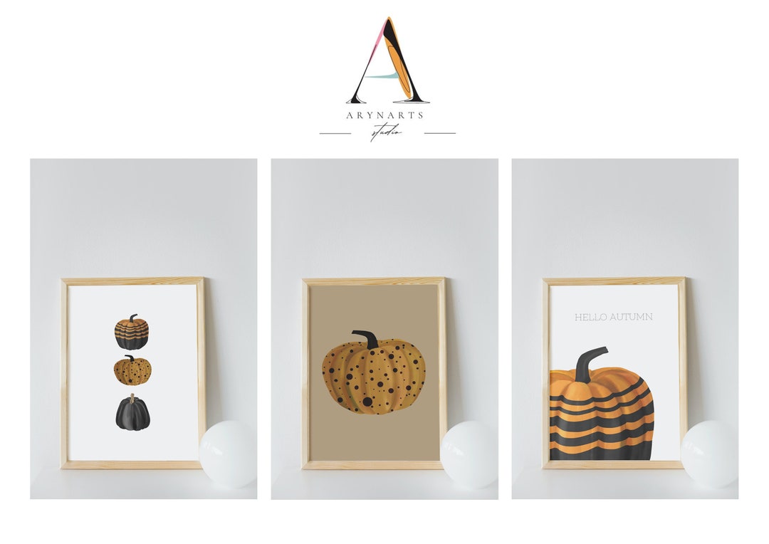 Orange Pumpkin Printable Poster Set - 3 Prints | Hello Autumn Wall ...