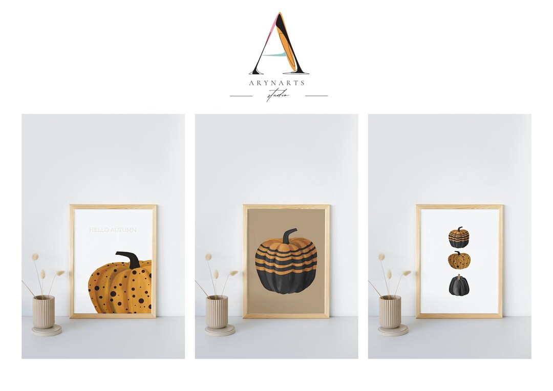 Pumpkin Posters Set 3 Printables Hello Autumn Wall Decor Digital Print ...