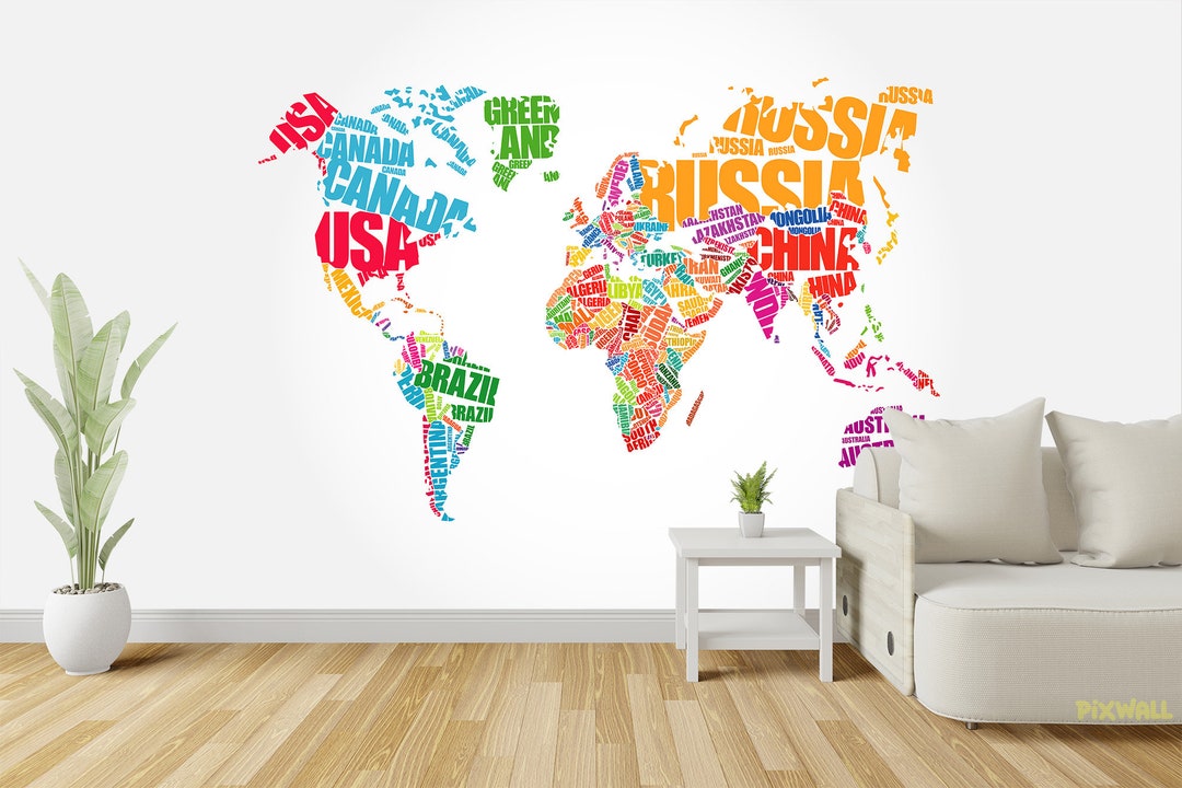 Colorful World Map Wallpaper, Map Mural, Wall Decor, Background Map ...