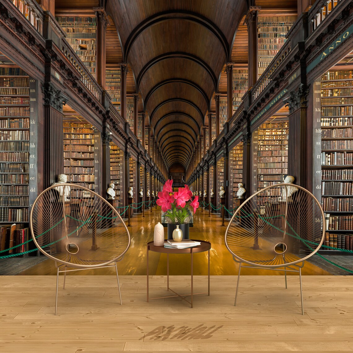 Remote Perspective Library Corridor Wallpaper Wall Decor - Etsy