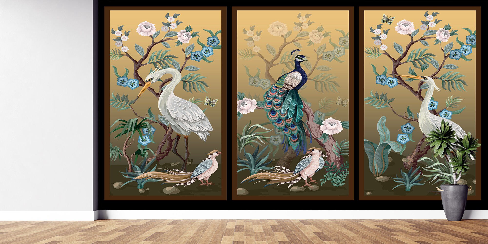 Chinese Trees Peacocks and Cranes in Different Color Flovers - Etsy ...