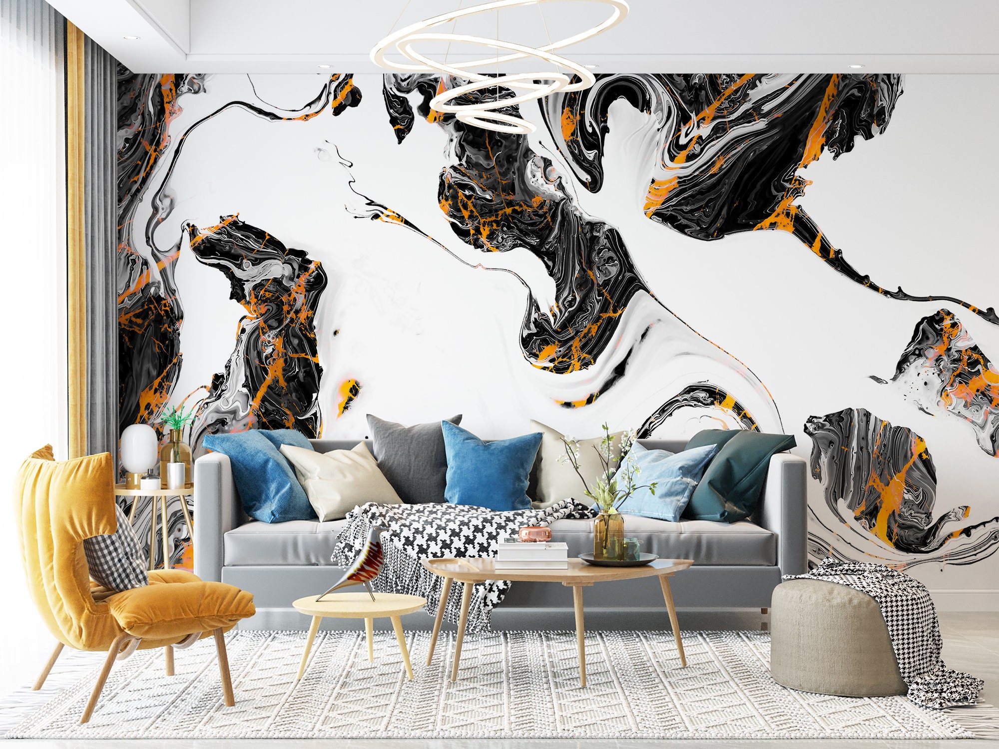 Black and White Abstract Mural Design Abstract Wallpaper - Etsy