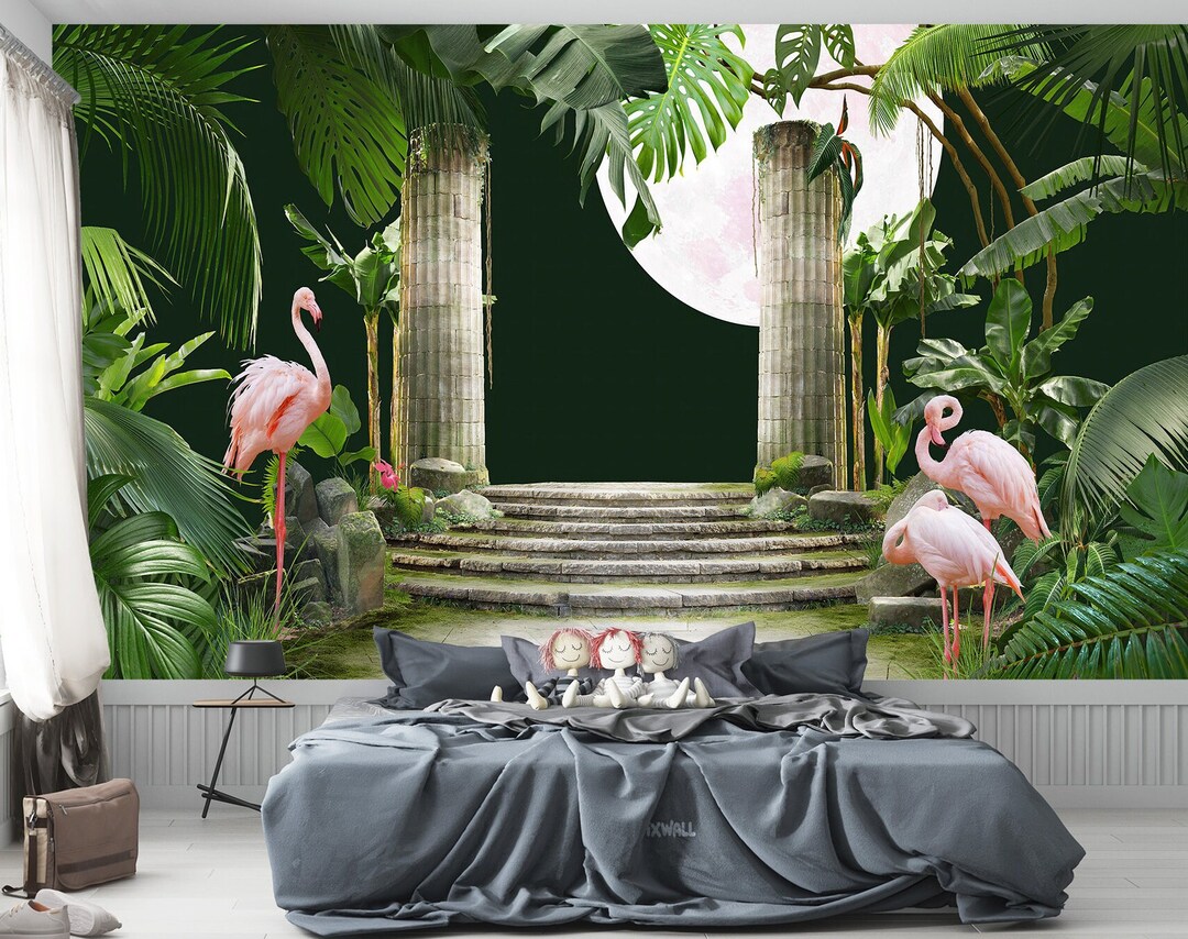 Ancient Roman Columns and Flamingos Wallpaper, Mural, Self Adhesive ...