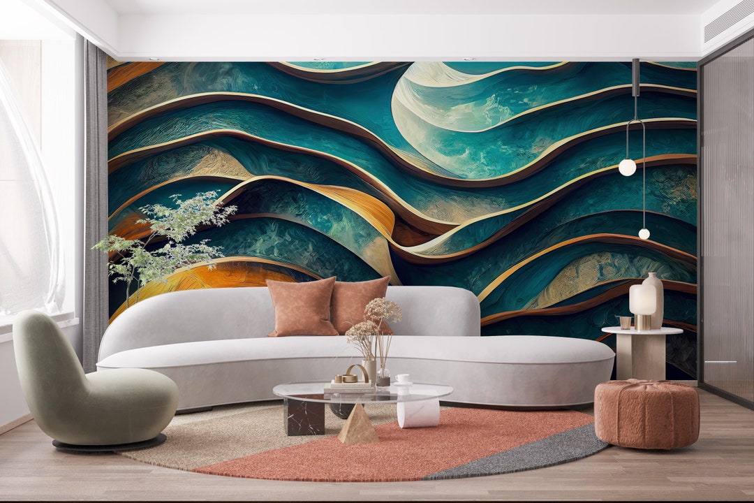 Abstract Tumbled Wood Patterns in Blue Tones Wall Mural, 3d Peel and ...