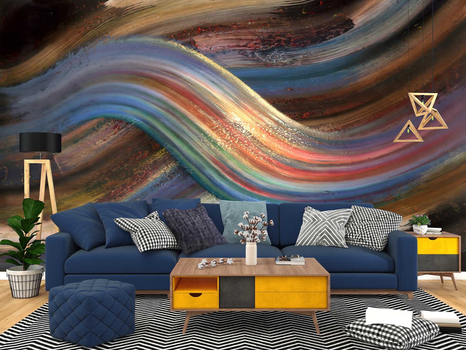 Colorful Brush Strokes Abstract Mural Wallpaper Peel and - Etsy