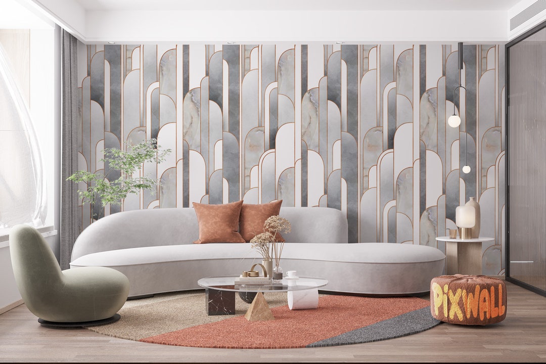 Gray 3D Wallpaper With Bronze Stripes, 3D Wall Mural, Peel and Stick ...
