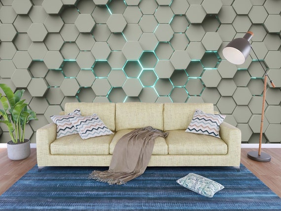 3D Geometric Backlit Hexagons Wallpaper Wall Murals Wall - Etsy
