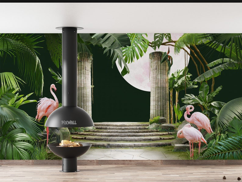 Ancient Roman Columns and Flamingos Wallpaper Mural Self - Etsy