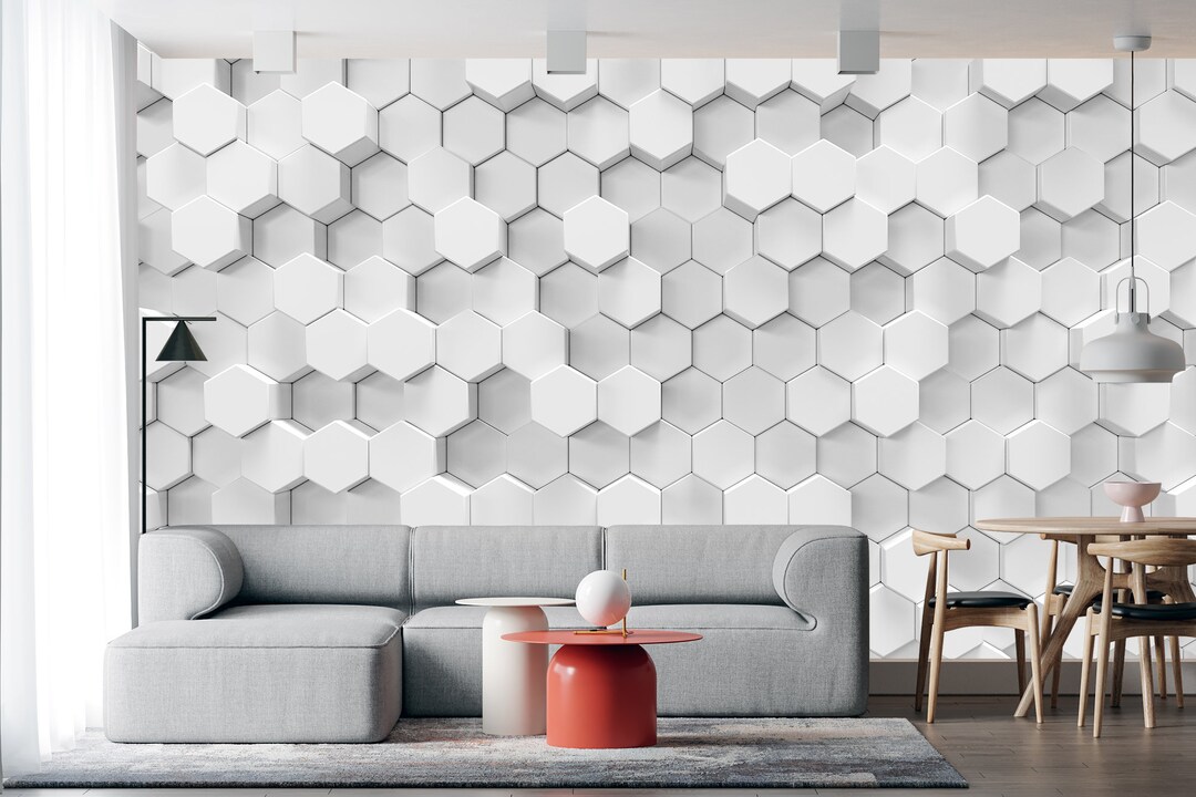 3D White Geometric Hexagonal Abstract Illustration Wallpaper, Wall ...
