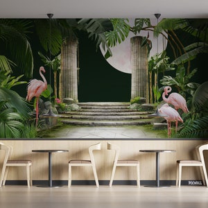 Ancient Roman Columns and Flamingos Wallpaper, Mural, Self Adhesive ...