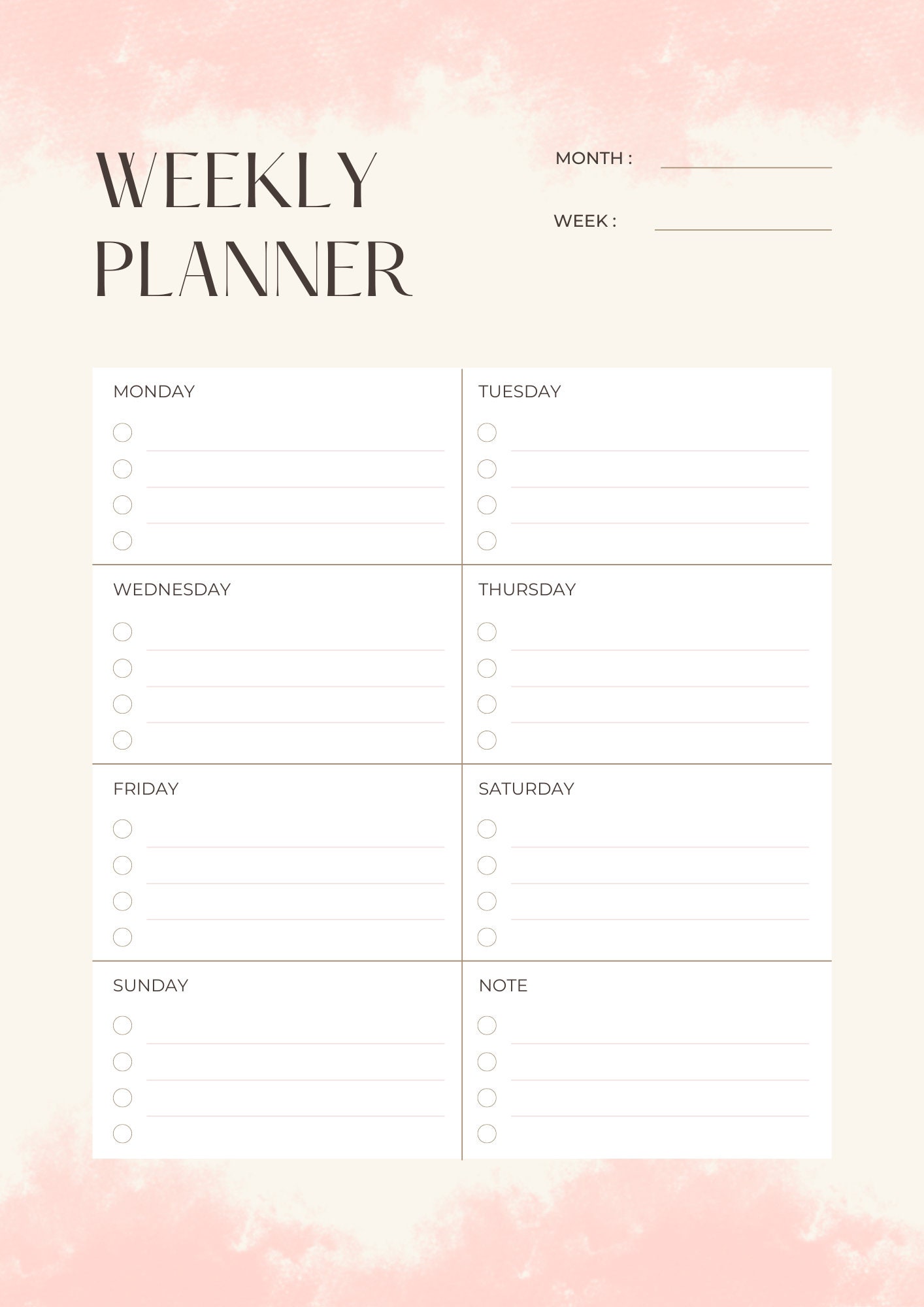Weekly Planner Minimalist Watercolor - Etsy