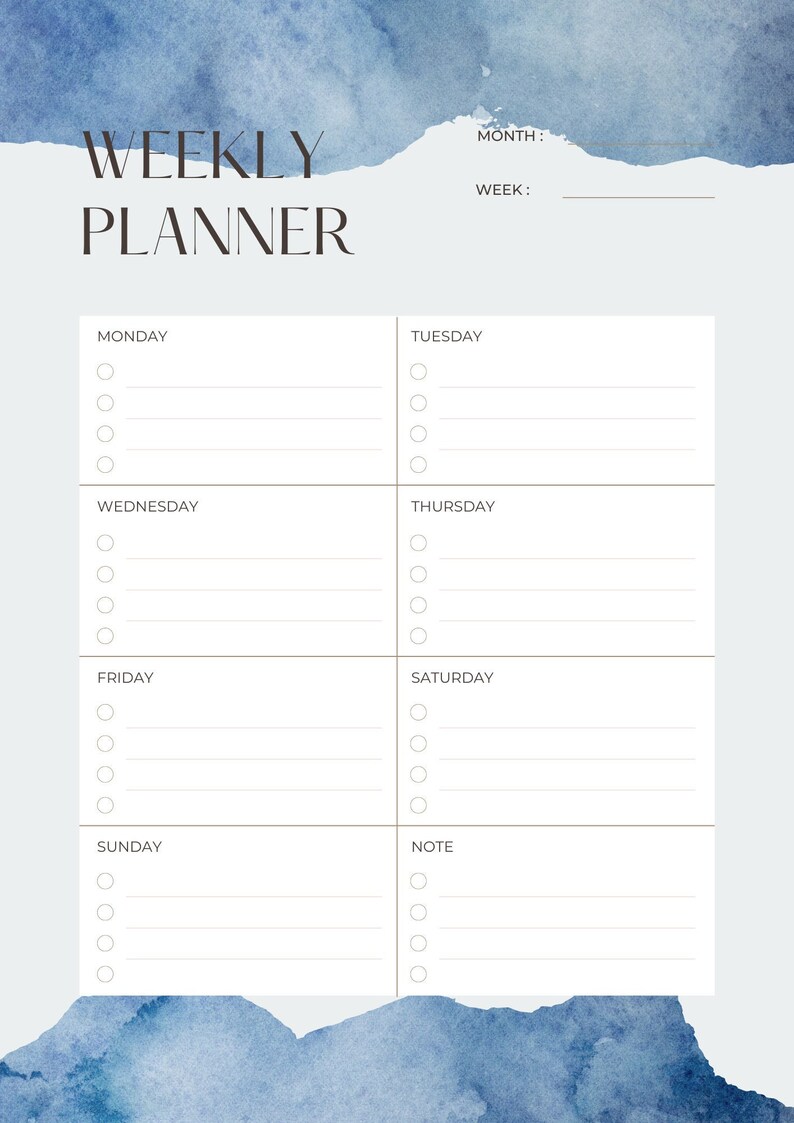 Weekly Planner Minimalist Watercolor - Etsy