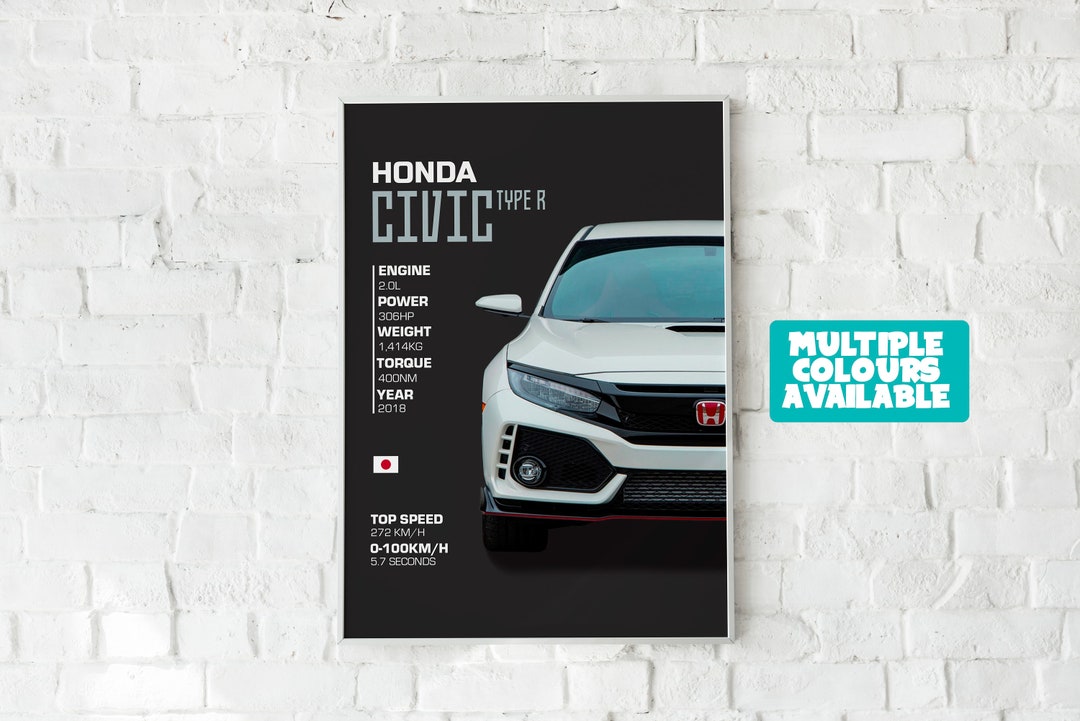 Honda Civic Type R Poster Honda Civic Print Supercar Poster - Etsy