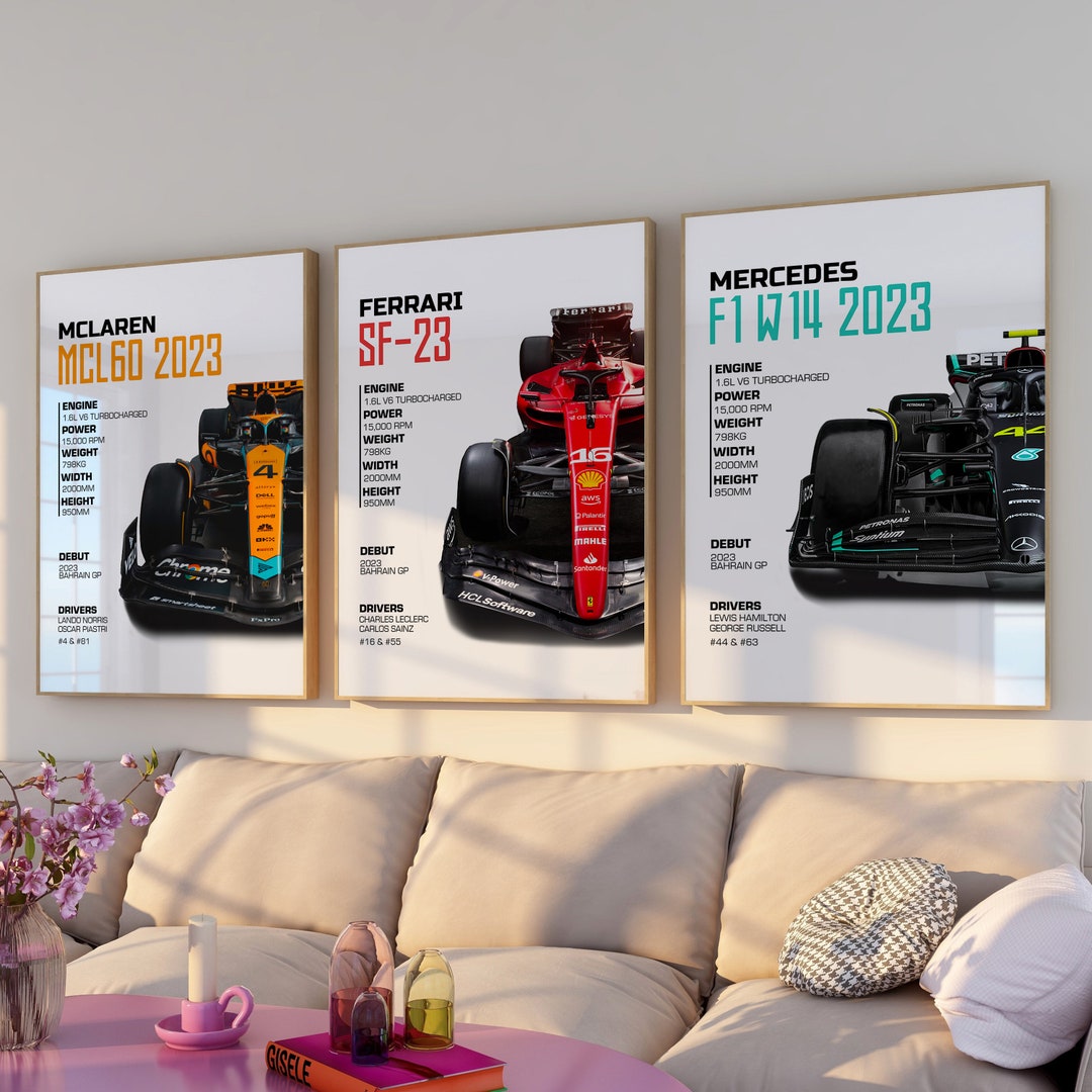 2023 F1 Season Cars Set of 3 Posters, Mercedes, Ferrari, Mclaren 2023 ...