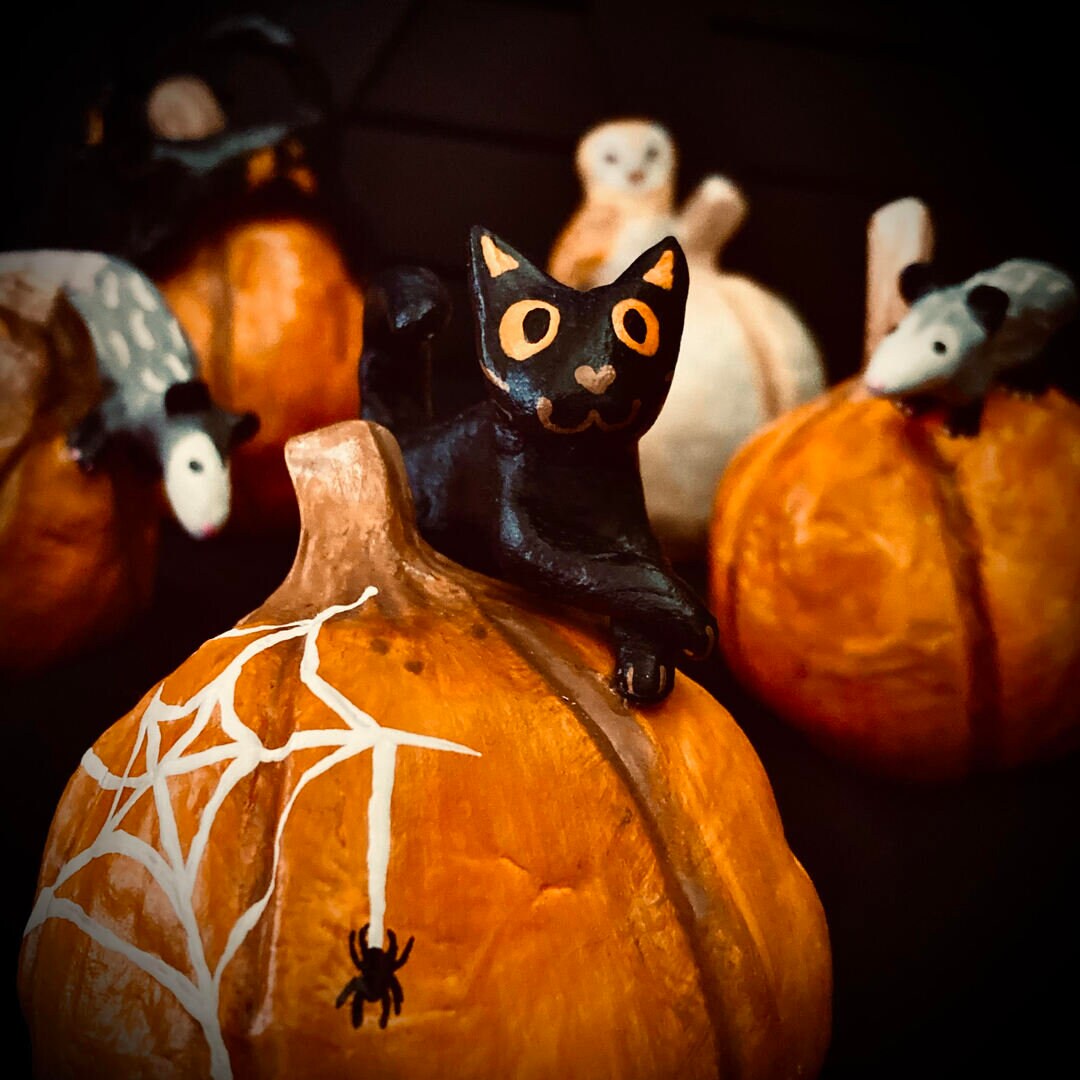Critters on Pumpkins Autumn Handmade Clay Sculptures - Etsy
