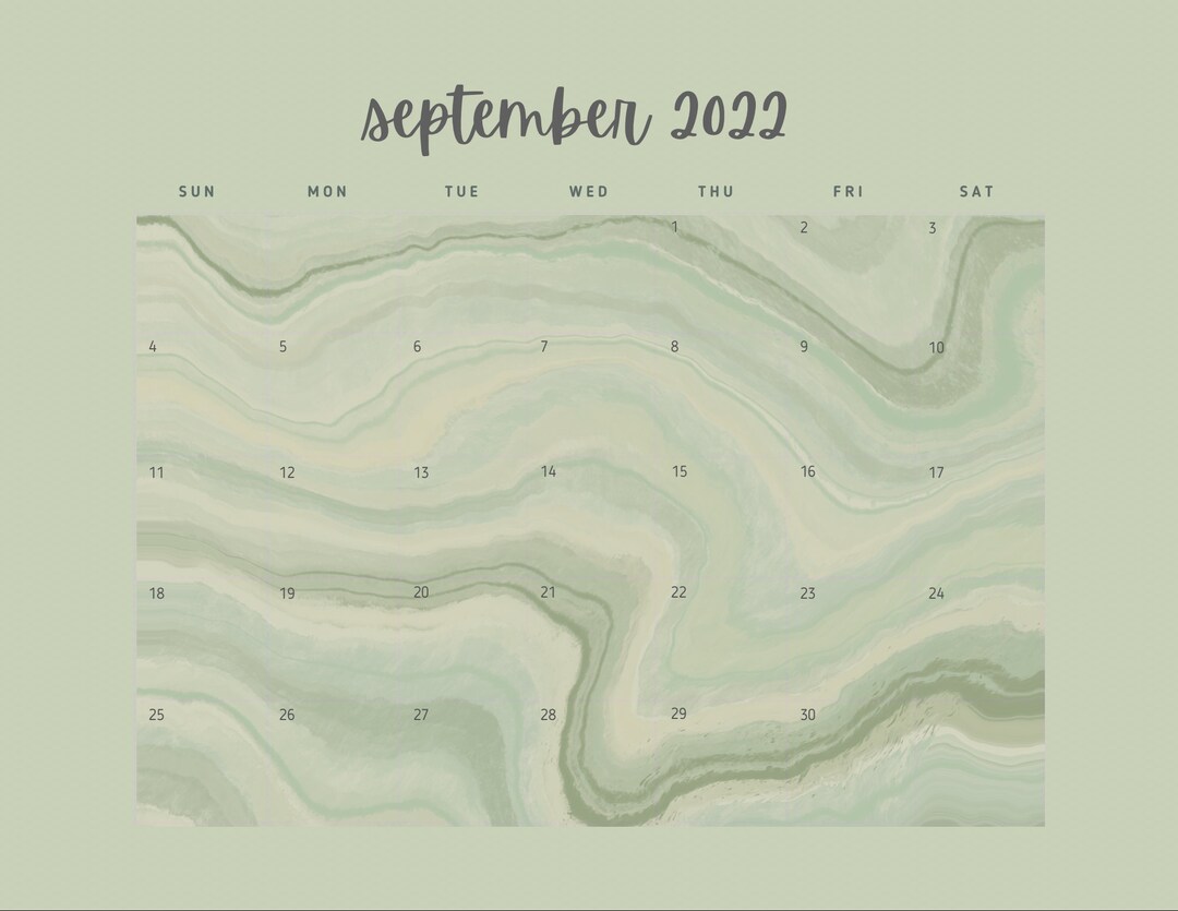 2022 September Calendar, Green Calendar, Natural Stone - Etsy