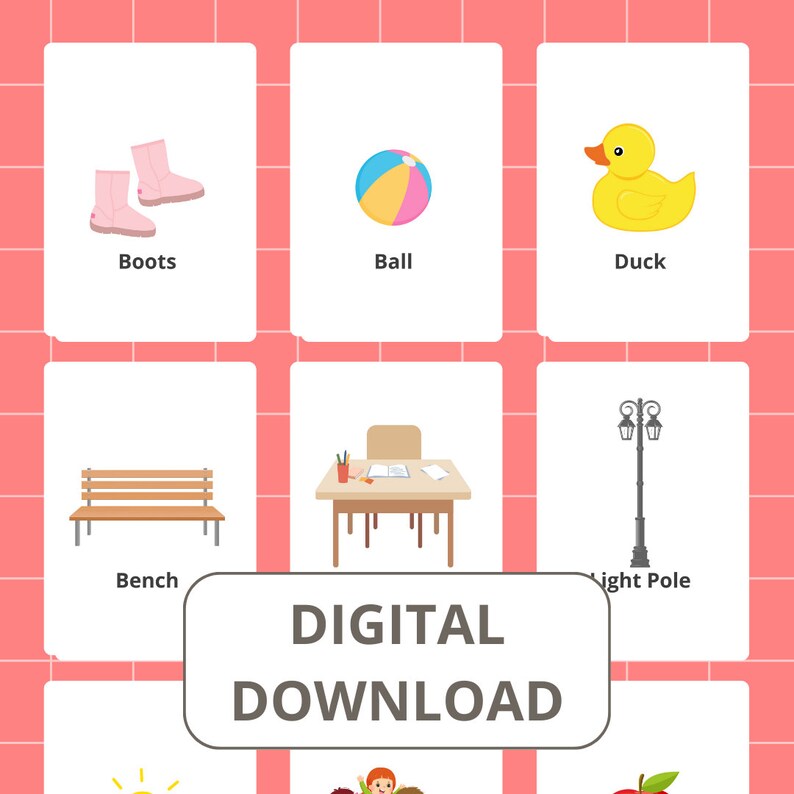 First 100 English Words for Kids, Kids Flashcards, Montessori Activity ...