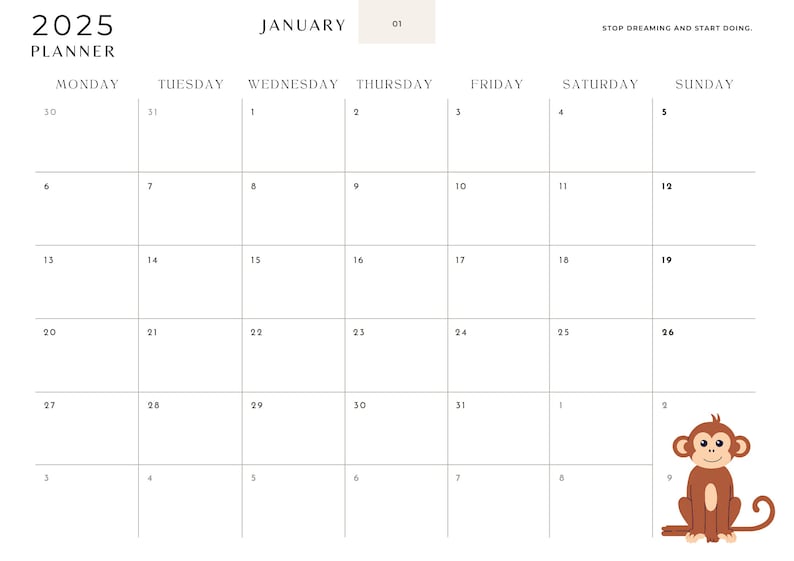 Minimalist 2025 Calendar for Kids, 12 Monthly Planners, Printable ...