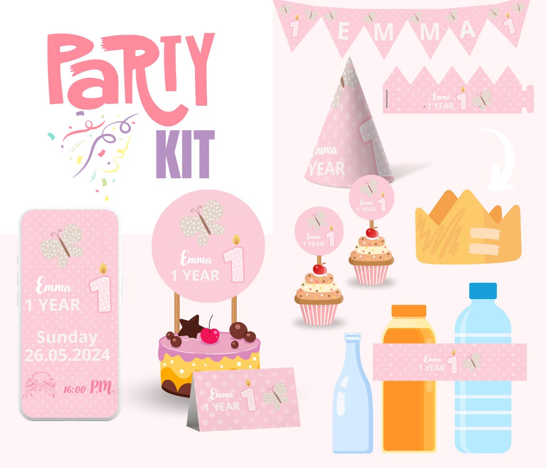 Printable Birthday Party Kit for Little Girls, Digital Birthday Bundle ...