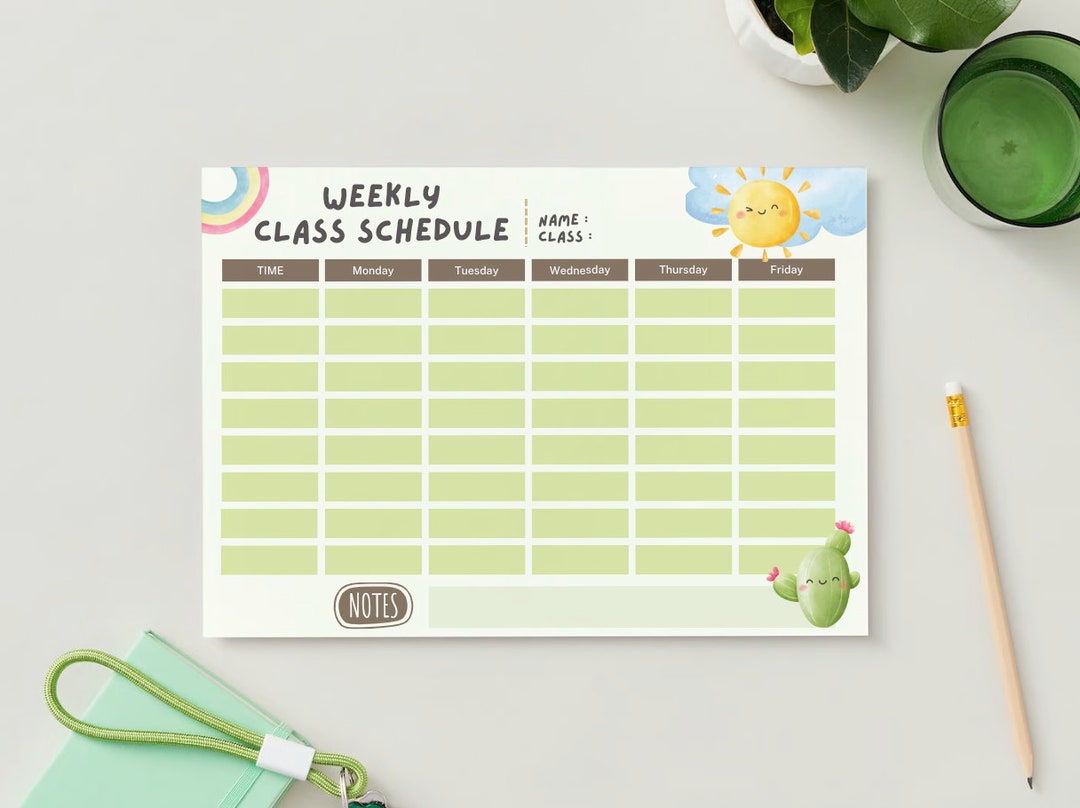 Weekly Class Schedule for Kids, Printable Planner for Desk, Kids Class ...