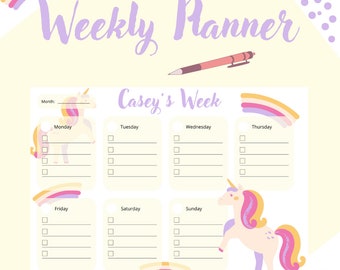 Printable Weekly Schedule for Kids Digital Download / Pastel Unicorn ...
