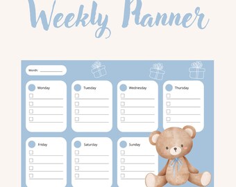 Teddy Bear Weekly Planner for Children and Kids, Cream-colored ...