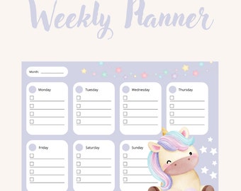 Weekly Planner for Kids and Children, Weekly Planner With Unicorn Theme ...