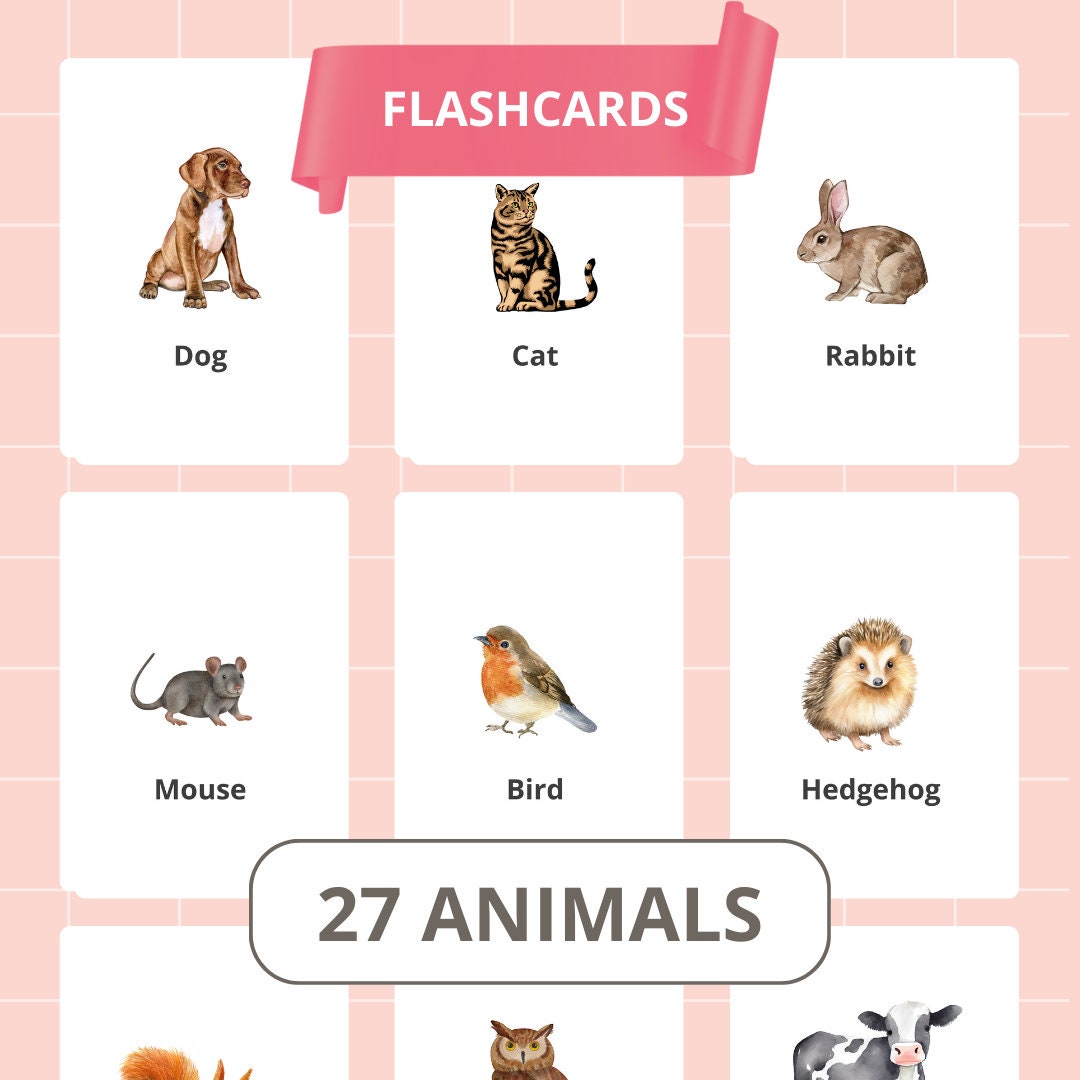 27 Animal Flashcards, Nursery Flash Cards, Montessori Activity ...