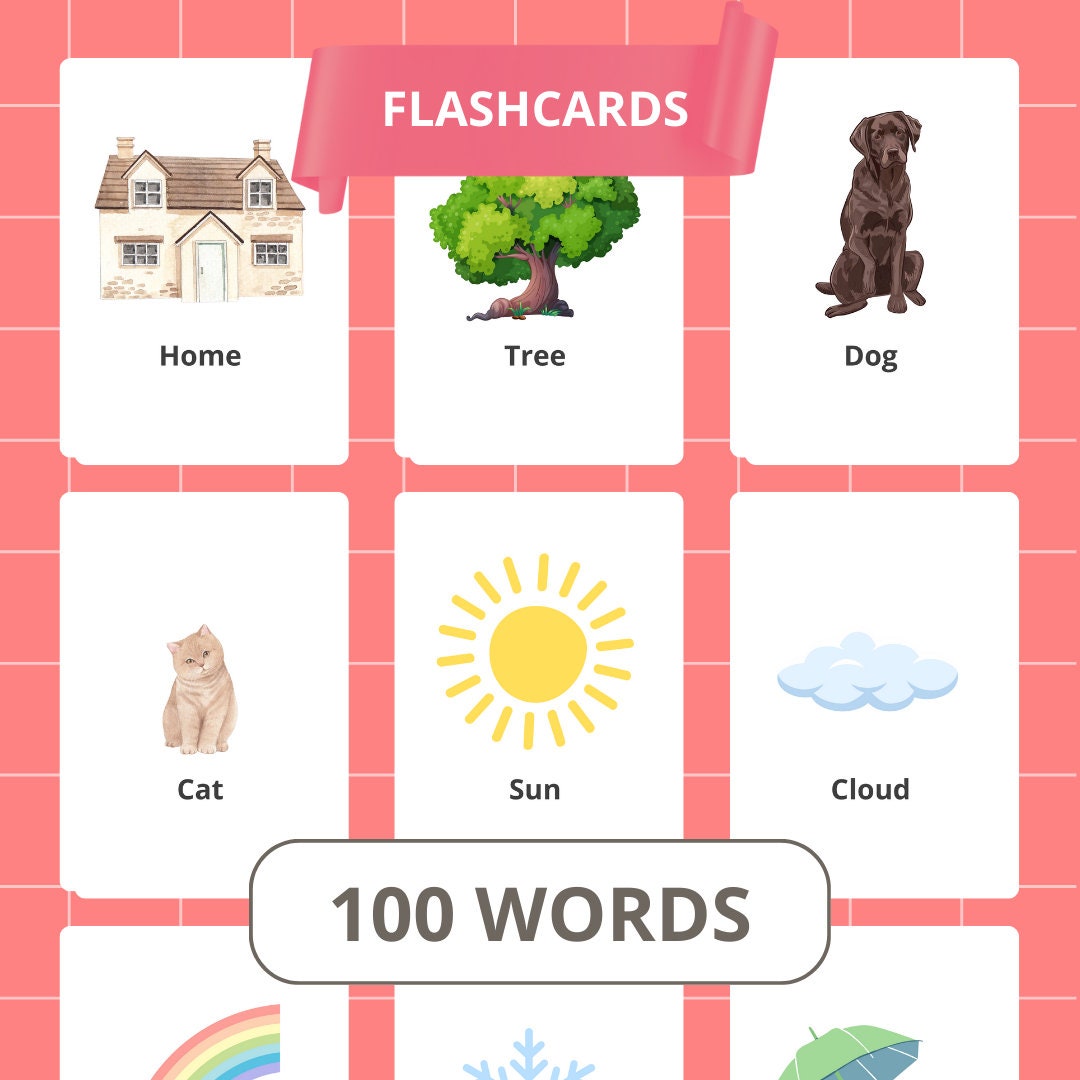 First 100 English Words for Kids, Kids Flashcards, Montessori Activity ...