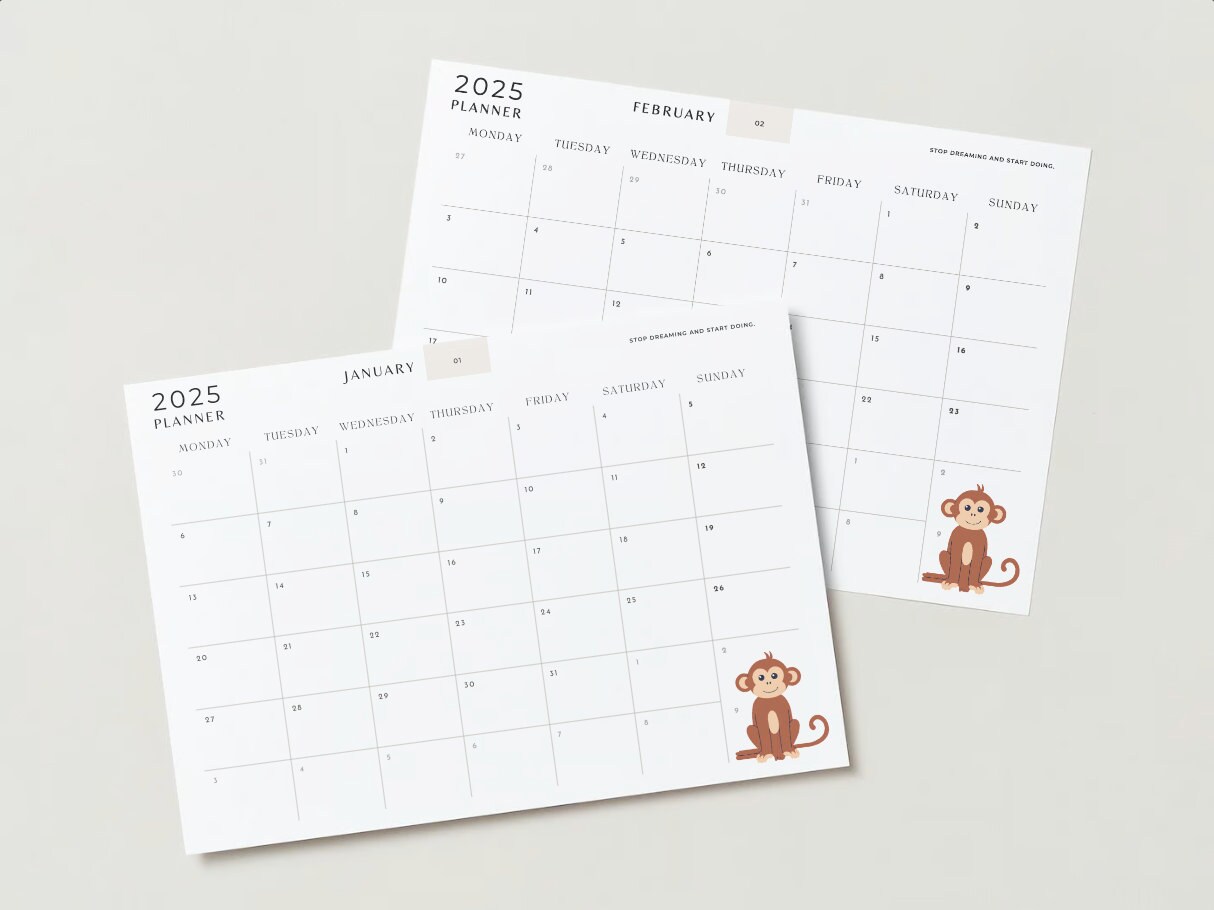 Minimalist 2025 Calendar for Kids, 12 Monthly Planners, Printable ...