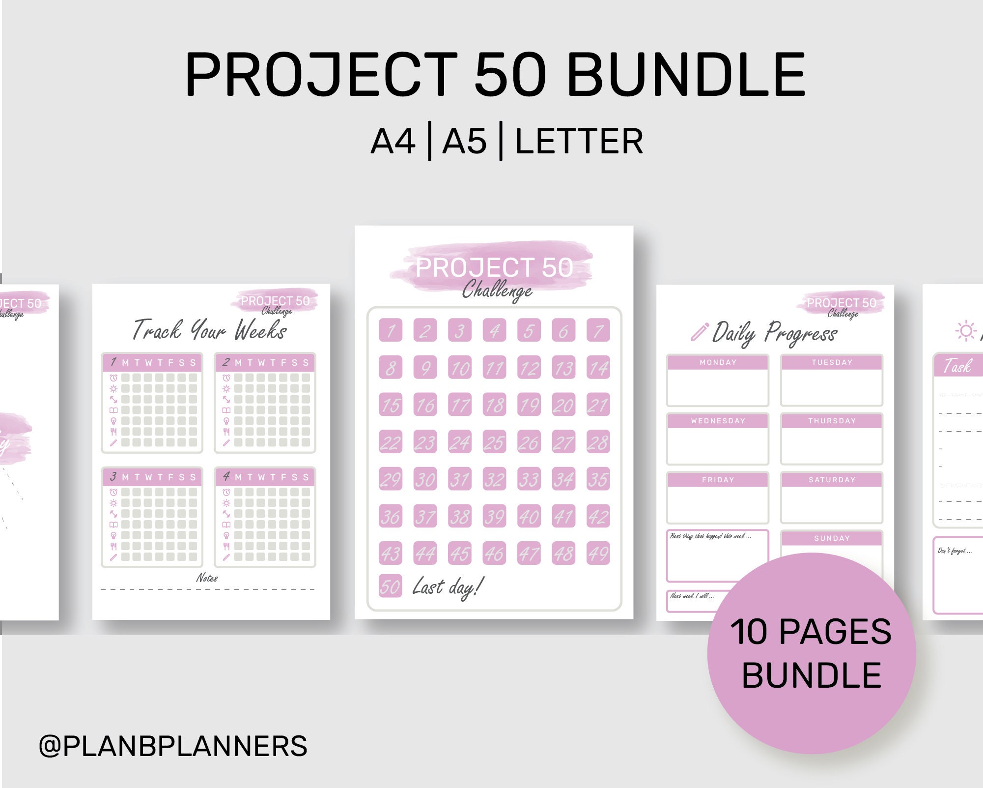 Project 50 Challenge Habit Tracker Planner Pink - Etsy