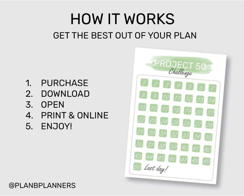 Project 50 Challenge Habit Tracker Planner Green - Etsy