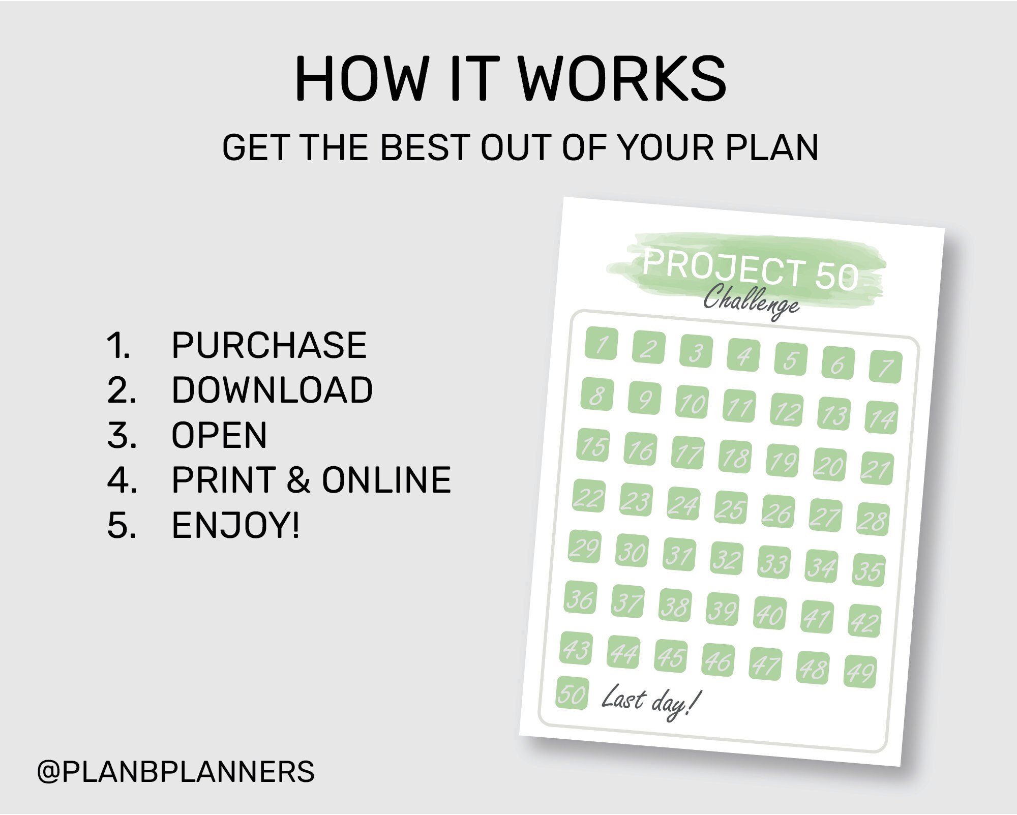 Project 50 Challenge Habit Tracker Planner Green - Etsy