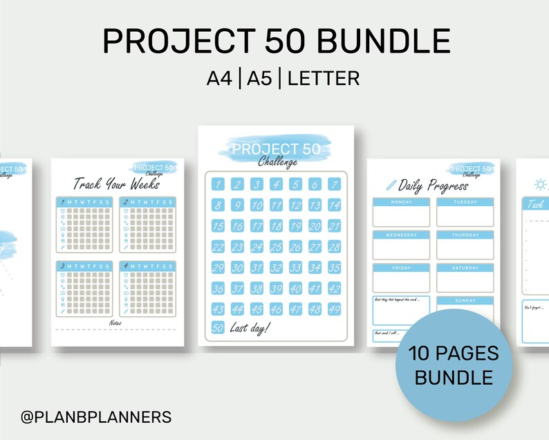 Project 50 Challenge Habit Tracker Planner Blue - Etsy