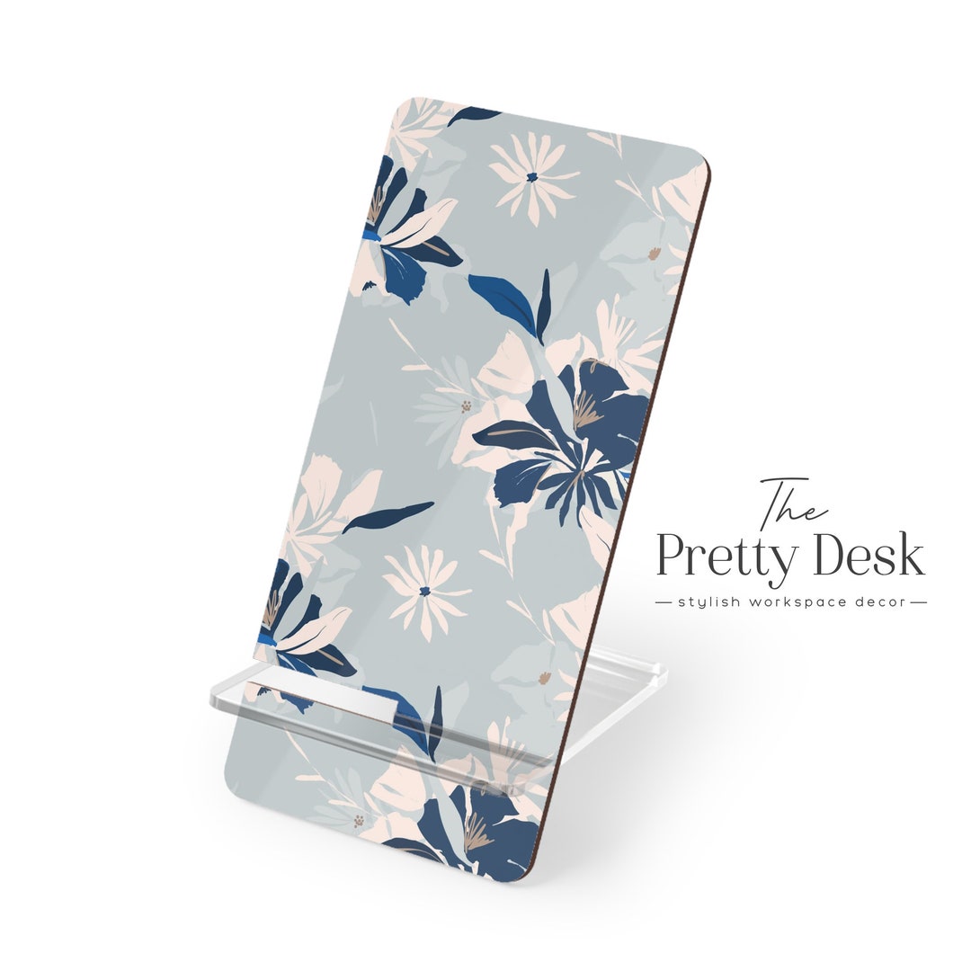 Cell Phone Stand Unique & Pretty Floral Design on Blue-grey 5.9 X 2.8 ...