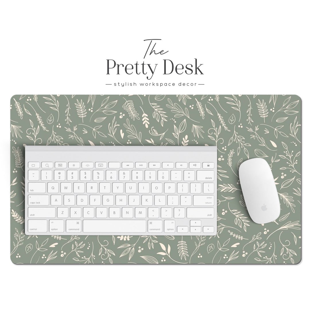 Desk Mat Unique & Pretty Botanical Design on Green Two Sizes Available ...